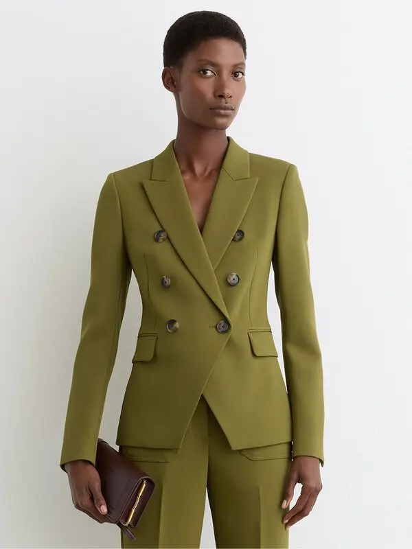 REISS Priya Petite Twill Double-breasted Blazer - Chartreuse Green