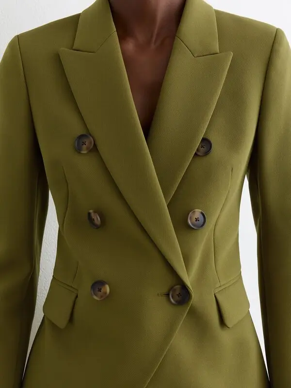 REISS Priya Petite Twill Double-breasted Blazer - Chartreuse Green