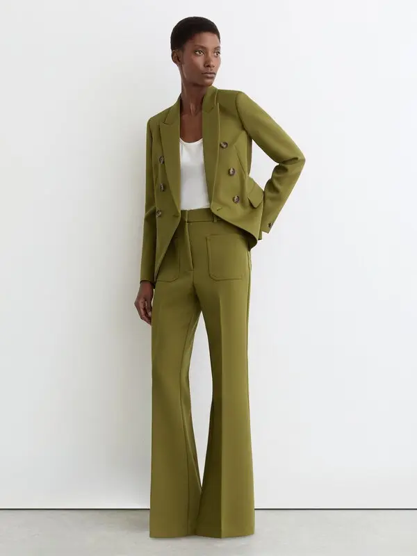 REISS Priya Petite Twill Double-breasted Blazer - Chartreuse Green