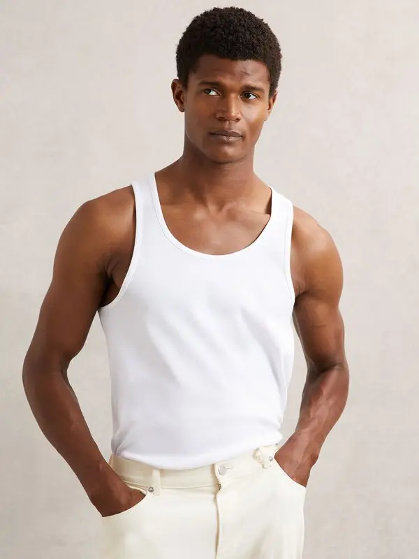 REISS Jaden Stretch-cotton Ribbed Vest - White