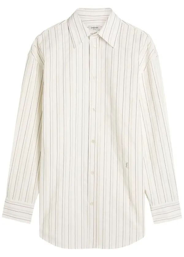 Saint Laurent Logo Stripe-embroidered Cotton Shirt