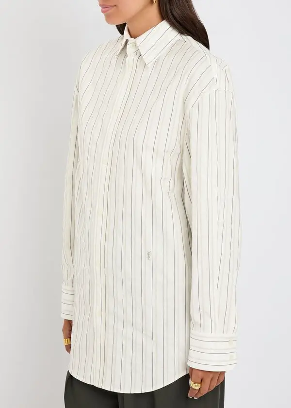 Saint Laurent Logo Stripe-embroidered Cotton Shirt