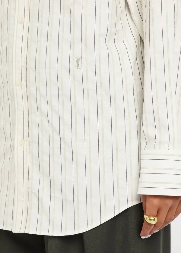Saint Laurent Logo Stripe-embroidered Cotton Shirt