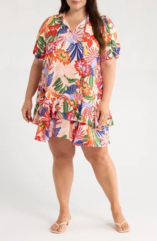 SUGARLIPS Floral Split Neck Mini Dress