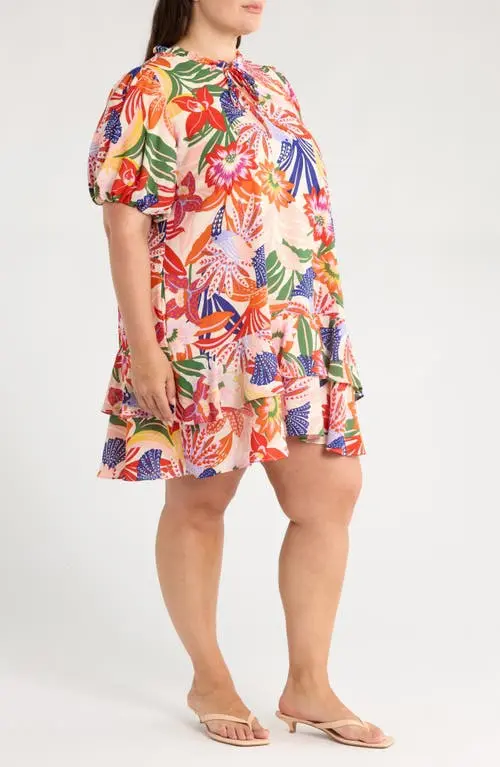 SUGARLIPS Floral Split Neck Mini Dress