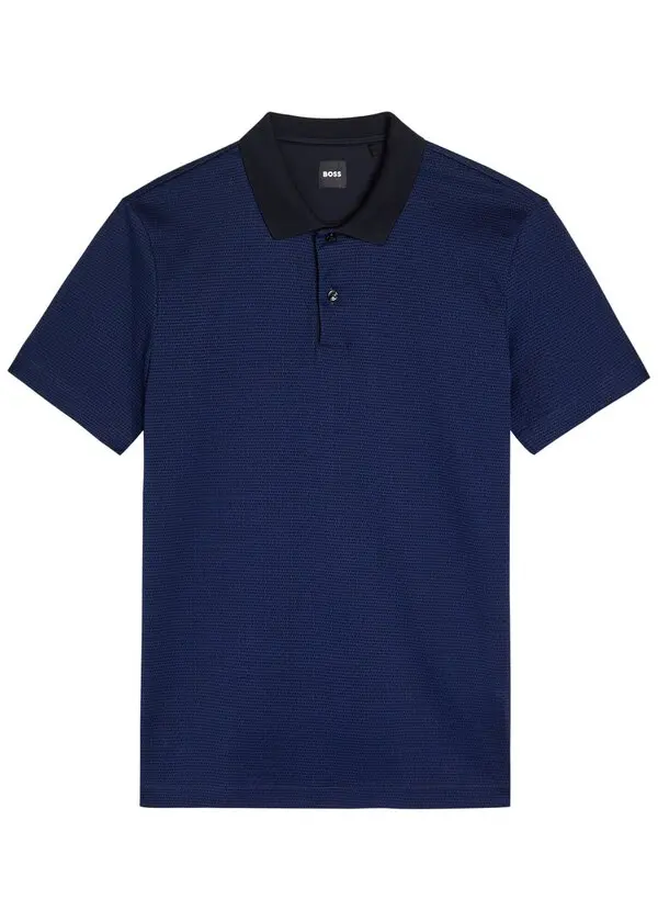 BOSS Textured Woven Polo Shirt - Navy