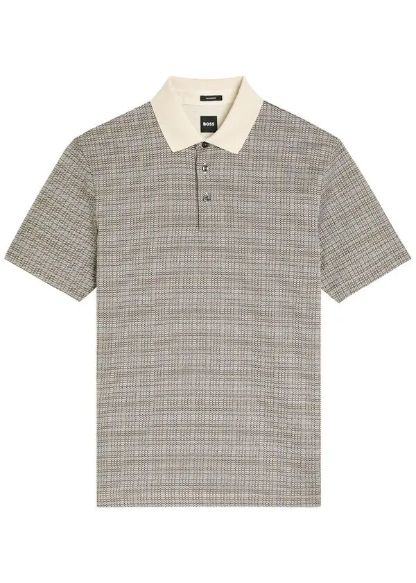 BOSS Checked-jacquard Cotton Polo Shirt - Beige
