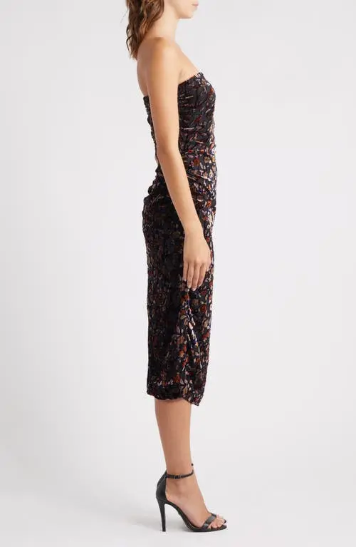 Lulus Pixie Metallic Floral Strapless Mesh Midi Dress