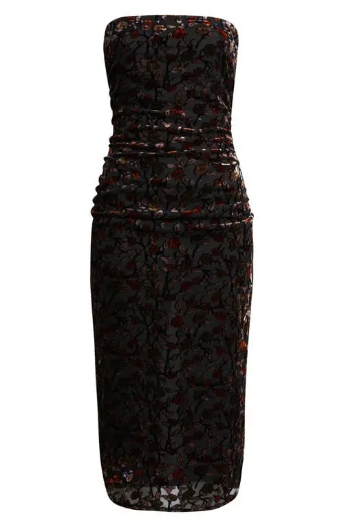 Lulus Pixie Metallic Floral Strapless Mesh Midi Dress