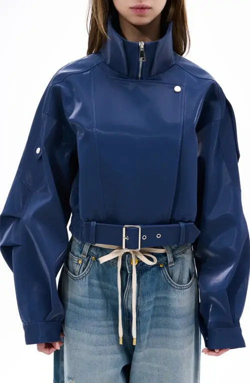 AZALEA WANG Liquid Luxe Bomber Jacket - Blue