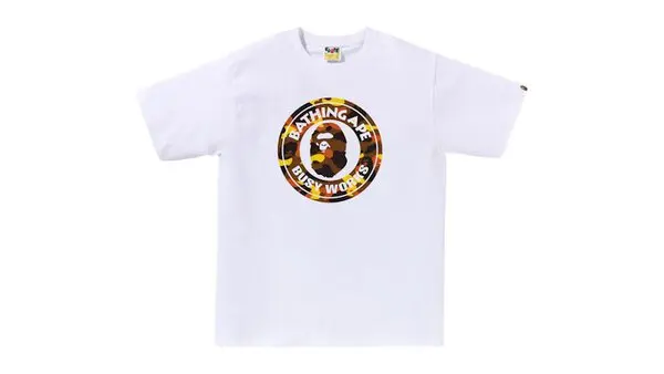 A BATHING APE 1st Camo Busy Works Tee Shirt - White/orange