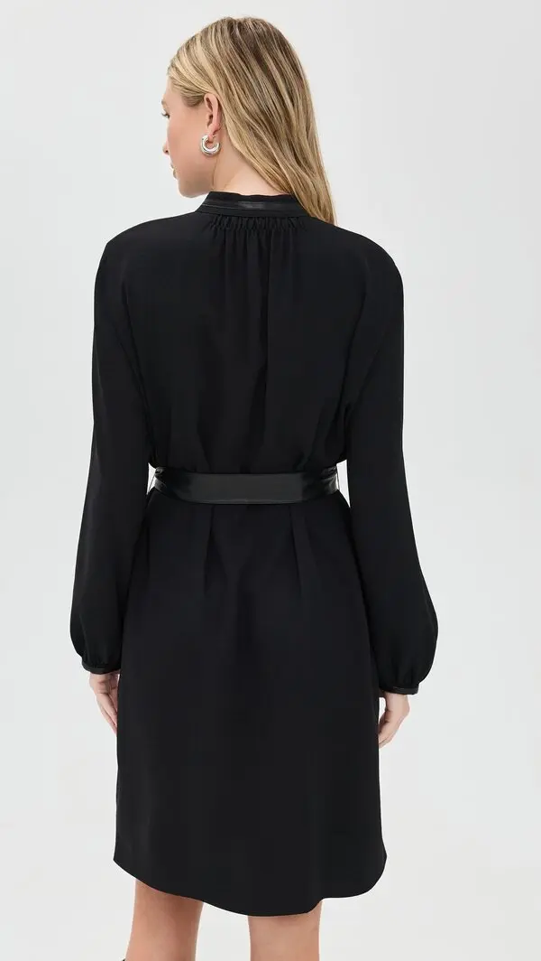 chinese dress ladies Vince Faux-Leather-Trim Crepe Shirt Dress - Black main image 0