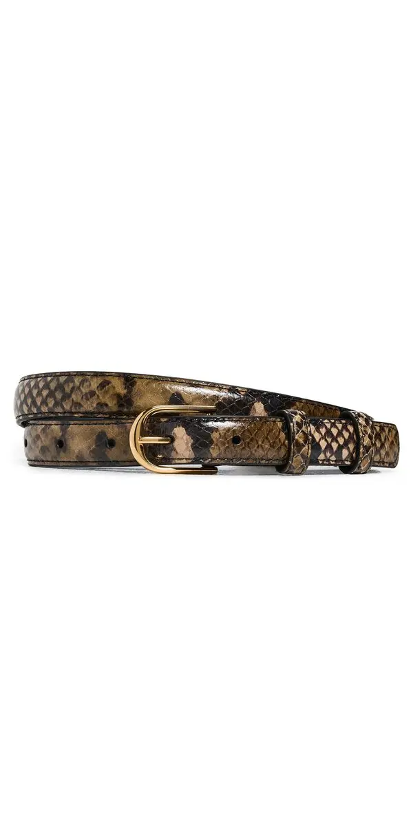 NILI LOTAN Jane Snakeskin Belt - Brown Snake W/ Antique Gold