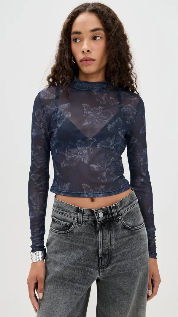 Minkpink Iris Floral Print Mesh Top