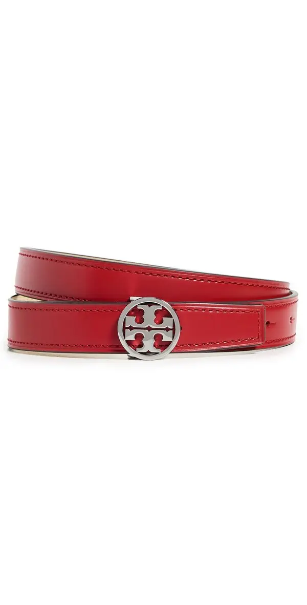 Tory Burch Miller Smooth Reversible Belt - Red Sky/praline/silver