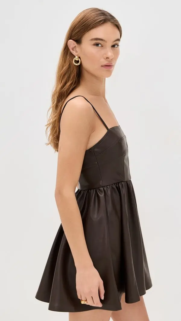 Susana Monaco Faux Leather Corset Flare String Mini Dress In Java - 75% Off  | Editorialist