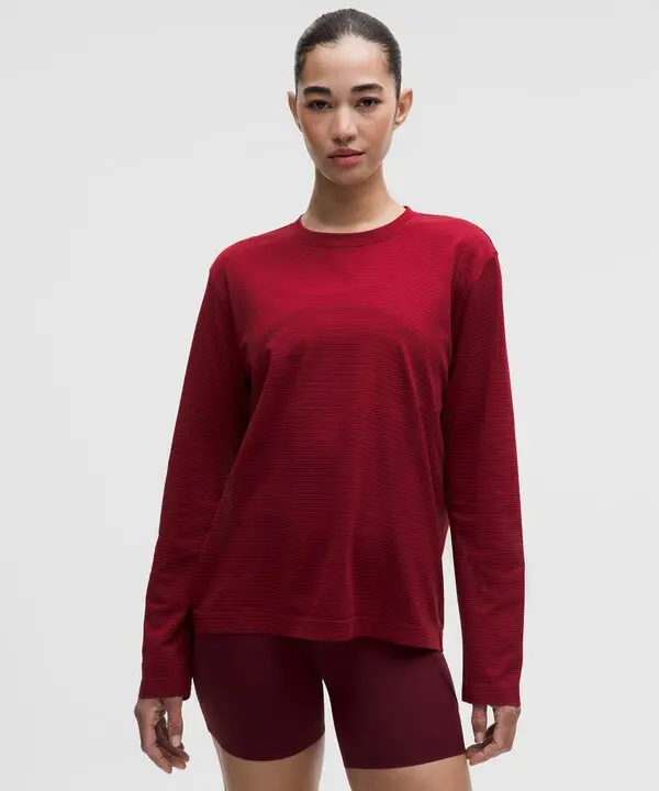 Lululemon Relaxed Long-sleeve Shirt - Tempo Stripe Burgundy Bay/oxford Red