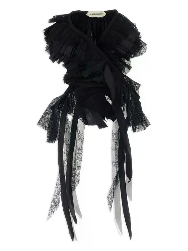 Alberta Ferretti Lace-fringed Silk Scarf - Black