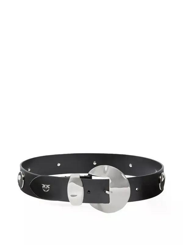 Pinko Studded Leather Belt With Metallic Buckle - Black