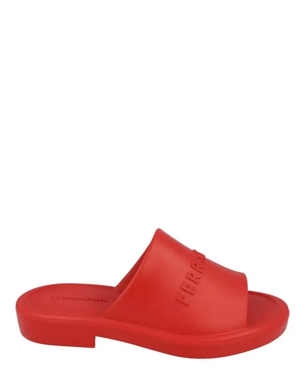 FERRAGAMO Giuneva Logo Embossed Slides - Red