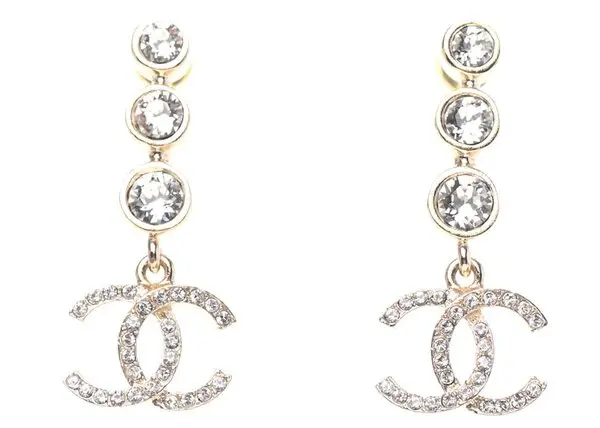 Chanel Crystal Cc Drop Earrings - Gold