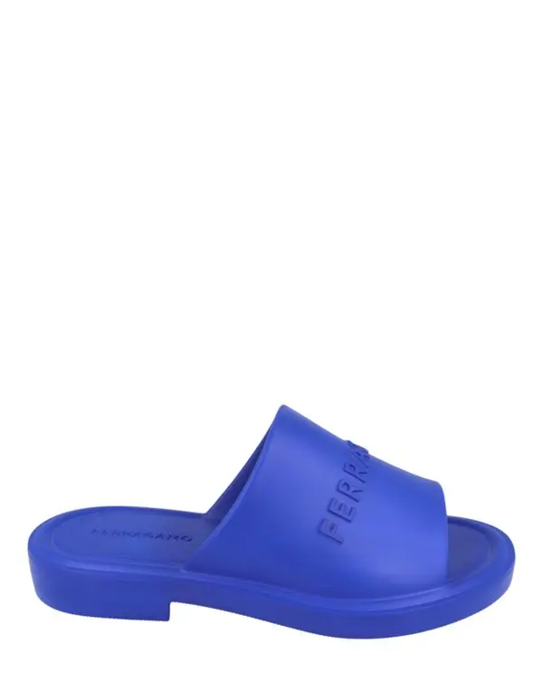FERRAGAMO Giuneva Logo Embossed Slides - Blue