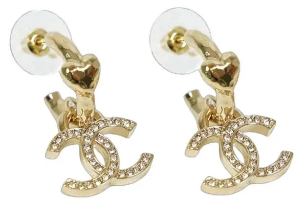 Chanel Cc Logo Heart Drop Earrings - Gold (aba270)