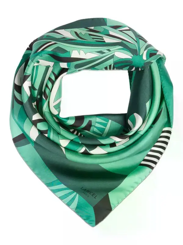 LANCEL Arabesque-print Silk Scarf - Green