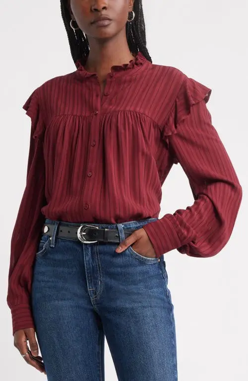 Treasure & Bond Ruffle Button-up Shirt - Red Grape