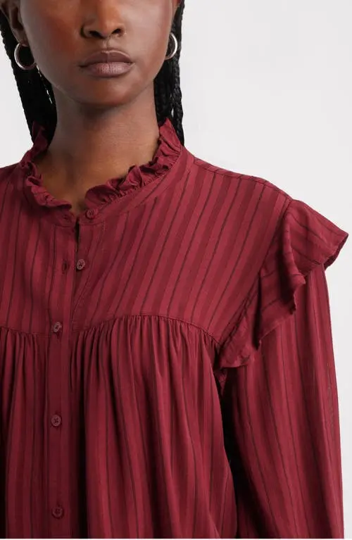 Treasure & Bond Ruffle Button-up Shirt - Red Grape
