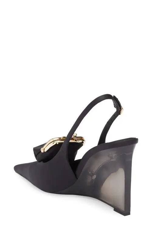 Jeffrey Campbell Pay Me Slingback Wedge Pumps - Black Satin Combo