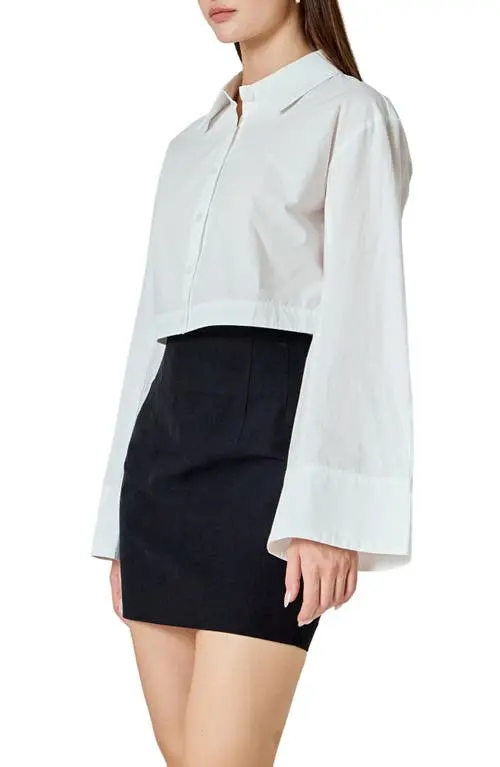 Endless Rose Flare Sleeve Button-up Crop Shirt