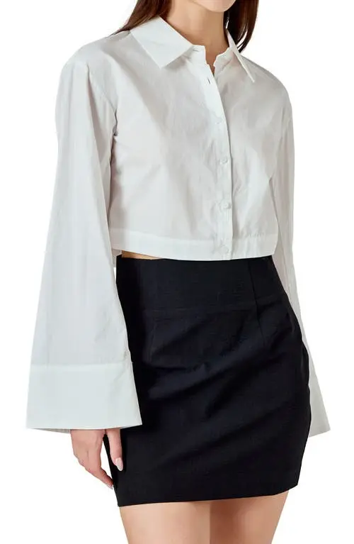Endless Rose Flare Sleeve Button-up Crop Shirt