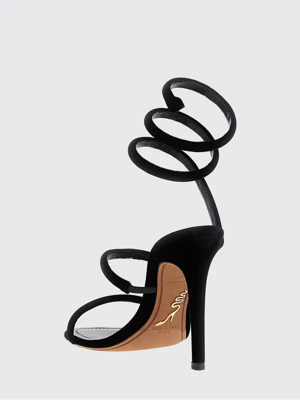 Rene Caovilla High-heeled Velvet Sandals With Snake Strap