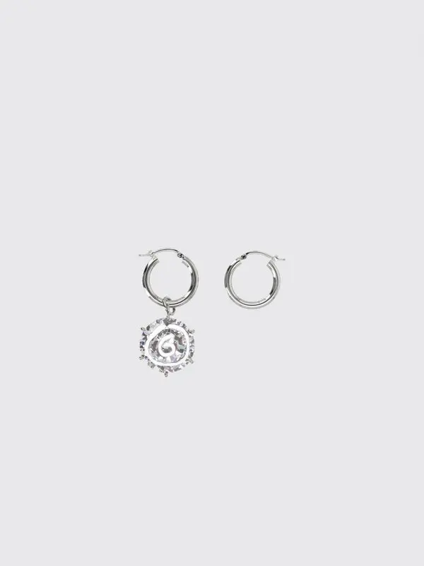 MAISON MARGIELA Hoop Earrings With Embellished Pendant - Silver