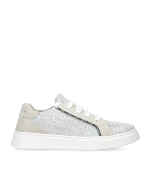 Brunello Cucinelli Suede And Knit Sneakers With Monili Detail