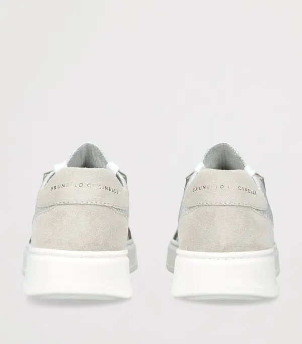 Brunello Cucinelli Suede And Knit Sneakers With Monili Detail
