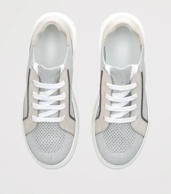 Brunello Cucinelli Suede And Knit Sneakers With Monili Detail