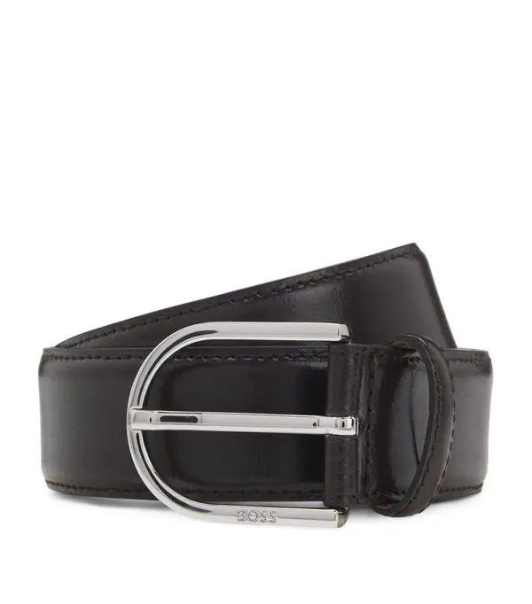 BOSS Leather Rounded-buckle Belt - Brown