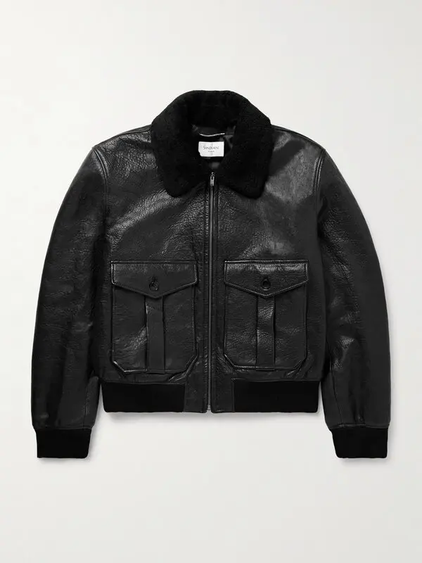Saint Laurent Shearling-trimmed Full-grain Leather Jacket - Black