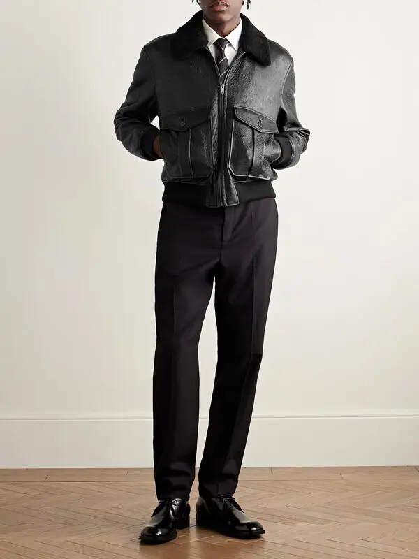 Saint Laurent Shearling-trimmed Full-grain Leather Jacket - Black