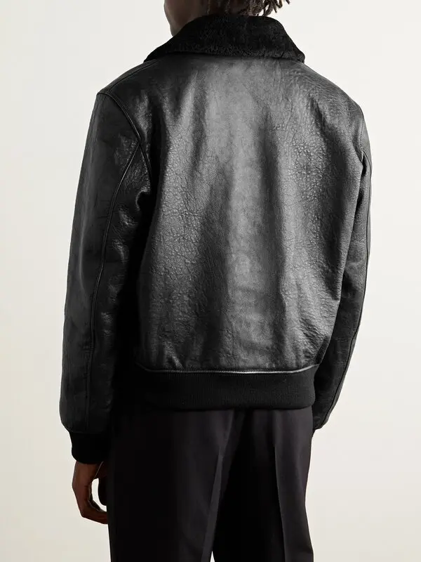 Saint Laurent Shearling-trimmed Full-grain Leather Jacket - Black