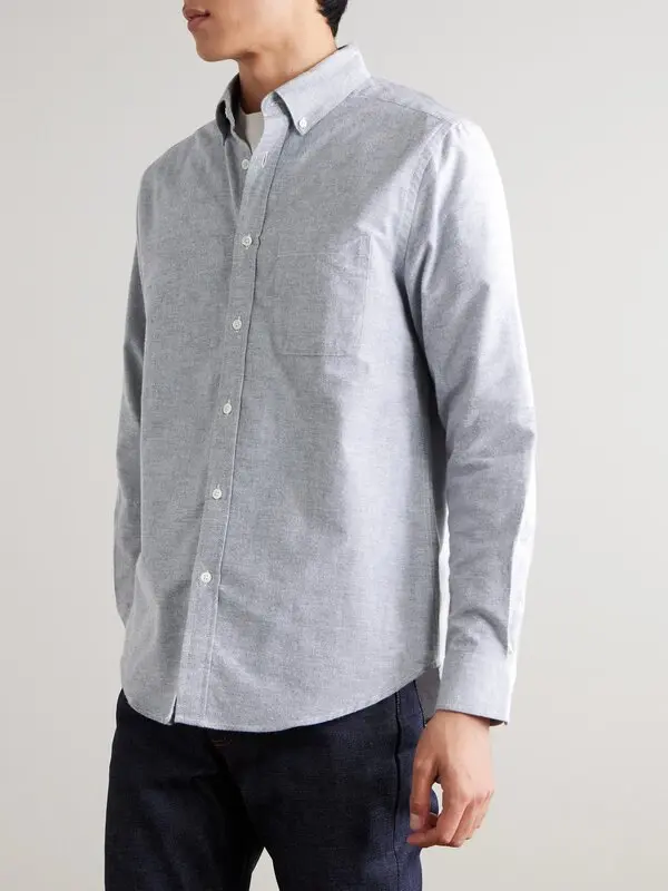 Portuguese Flannel Button-down Collar Brushed-cotton Oxford Shirt - Blue
