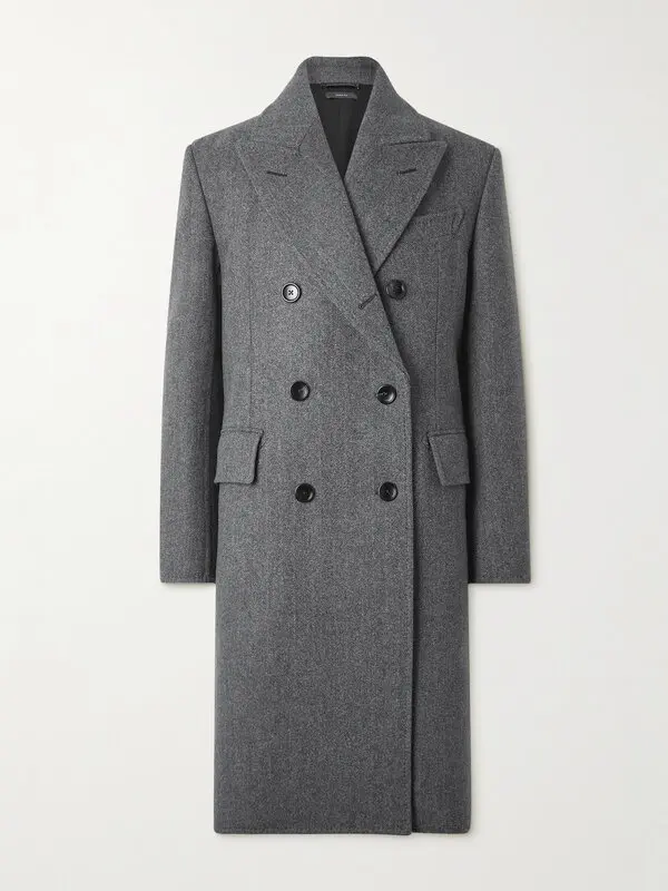 TOM FORD Double-breasted Herringbone Wool Overcoat - Gray