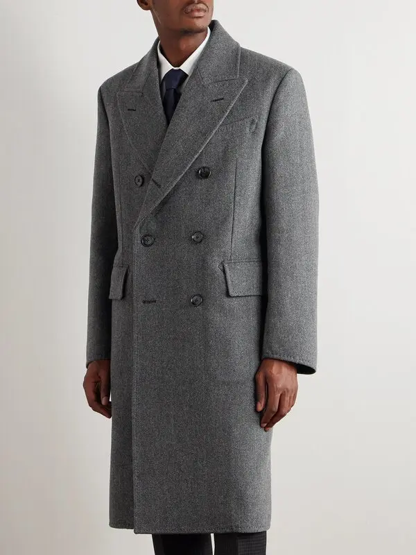 TOM FORD Double-breasted Herringbone Wool Overcoat - Gray