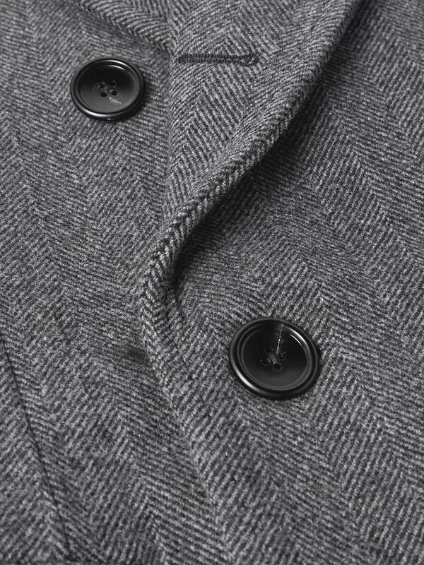 TOM FORD Double-breasted Herringbone Wool Overcoat - Gray