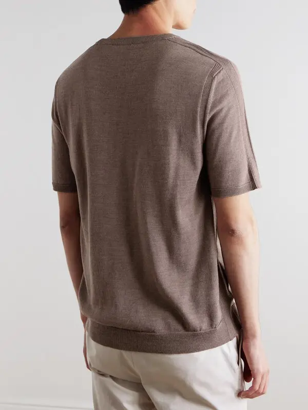 Mr P. Ribbed Merino Wool T-shirt - Brown