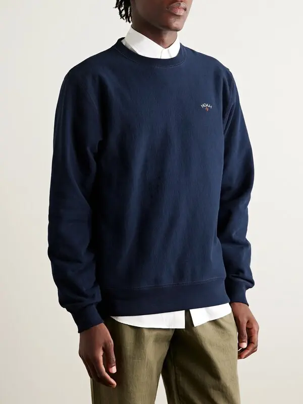 NOAH Embroidered Logo Cotton-jersey Sweatshirt - Blue