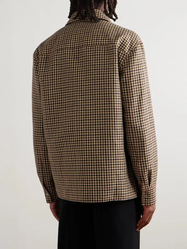 JIL SANDER Embellished Checked Wool And Linen-blend Shirt