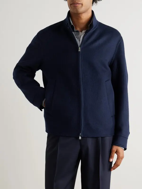 LARDINI Brushed Wool And Cashmere-blend Bomber Jacket - Blue